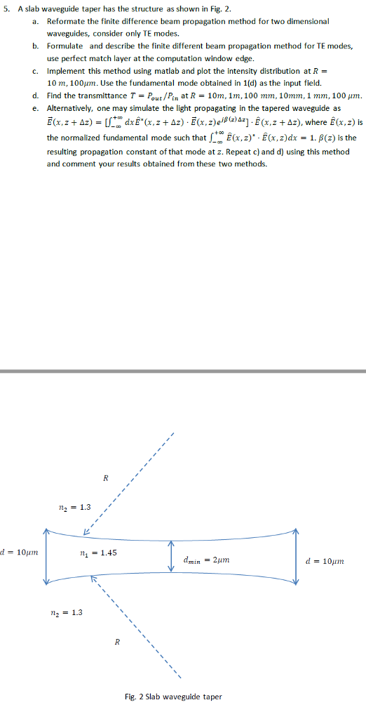 5. A slab waveguide taper has the structure as shown | Chegg.com