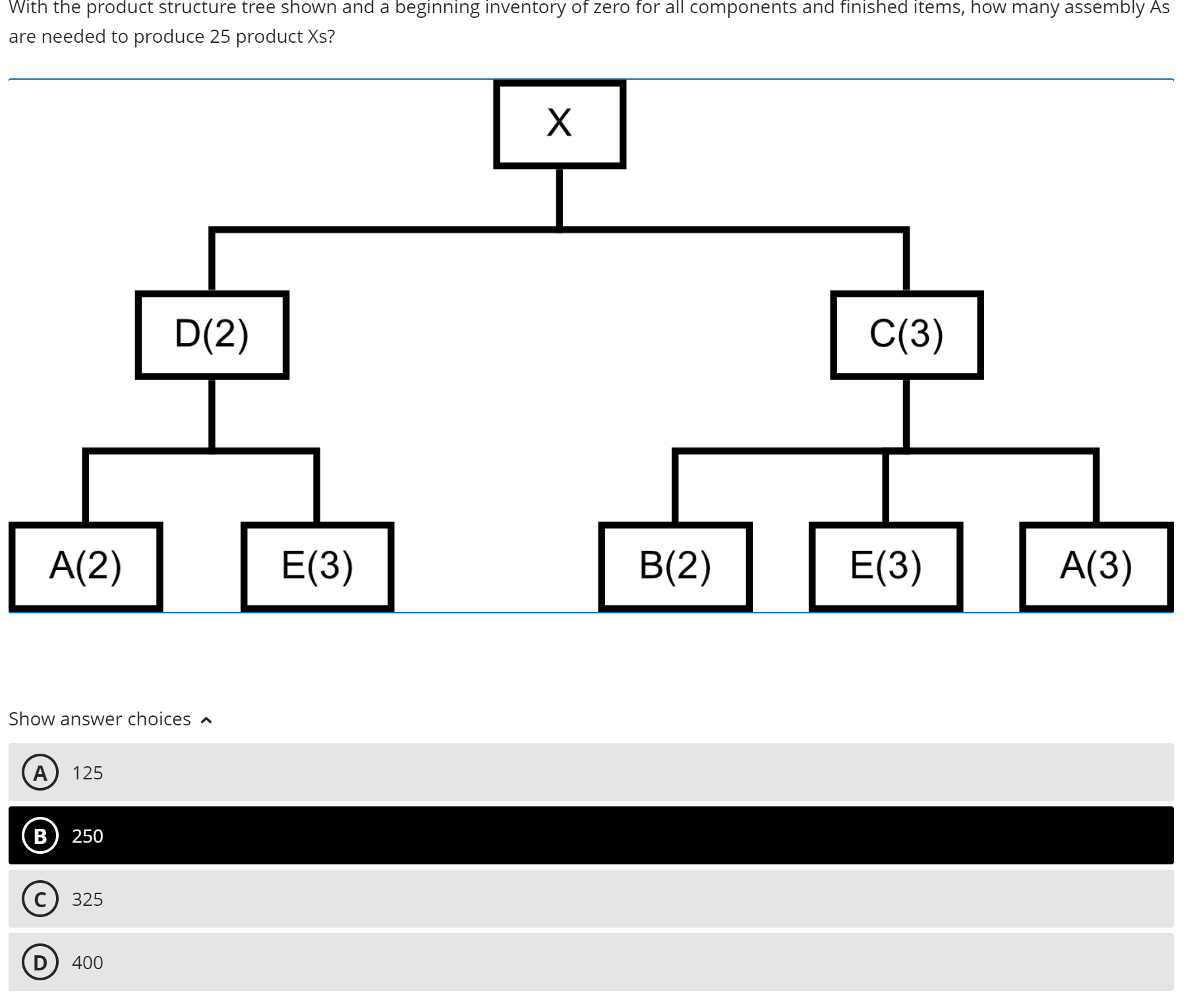 Solved With the product structure tree shown and a beginning | Chegg.com
