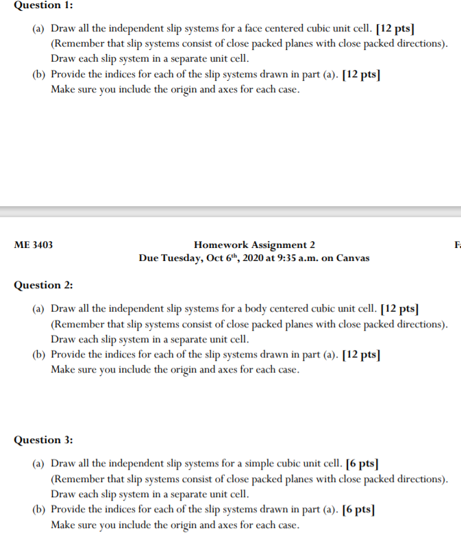 Question 1: (a) Draw all the independent slip systems | Chegg.com