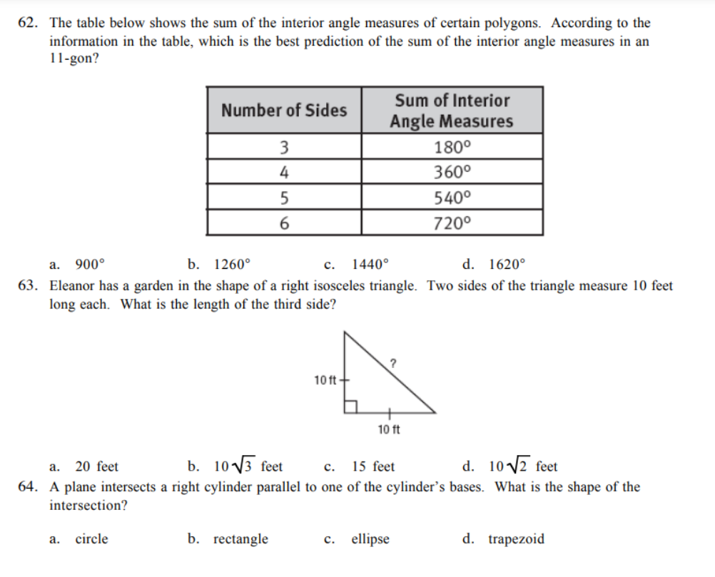 Solved 62. The table below shows the sum of the interior | Chegg.com