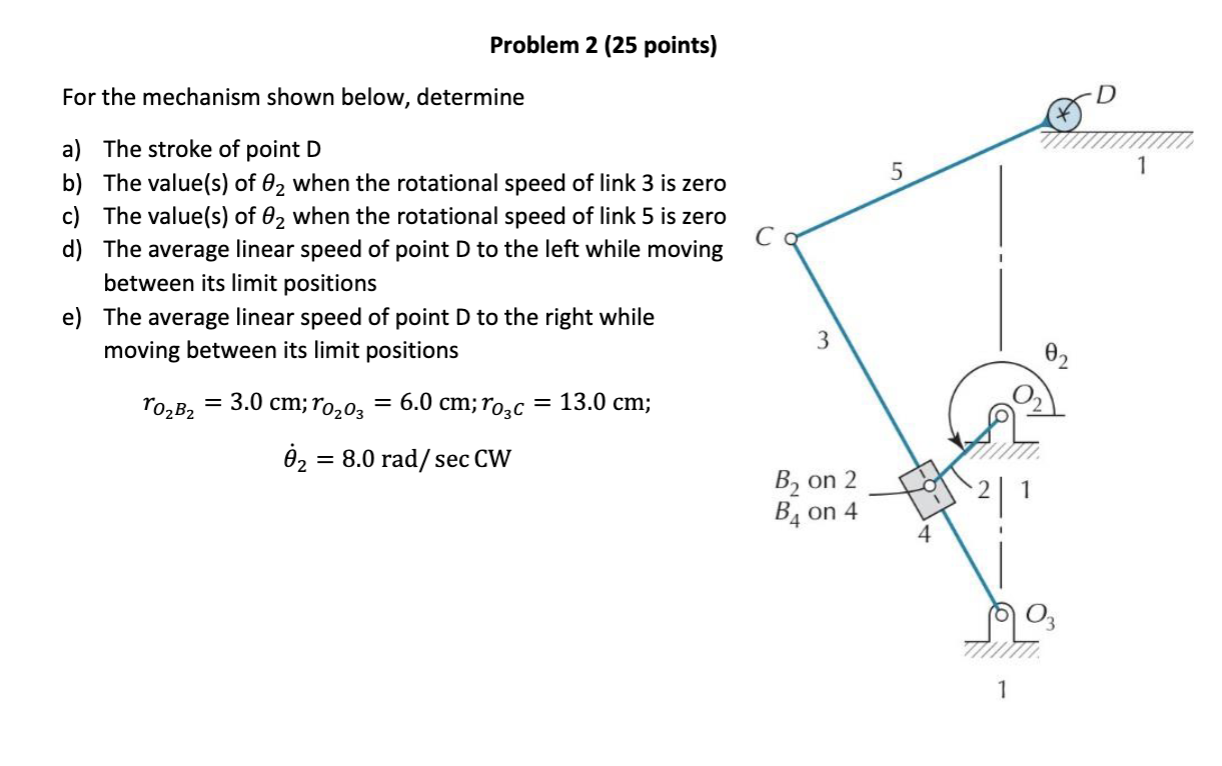 Solved Problem 2 (25 ﻿points)For the mechanism shown below, | Chegg.com