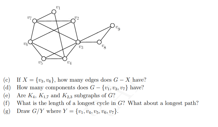 Solved (c) If X={v3,v6}, how many edges does G−X have? (d) | Chegg.com