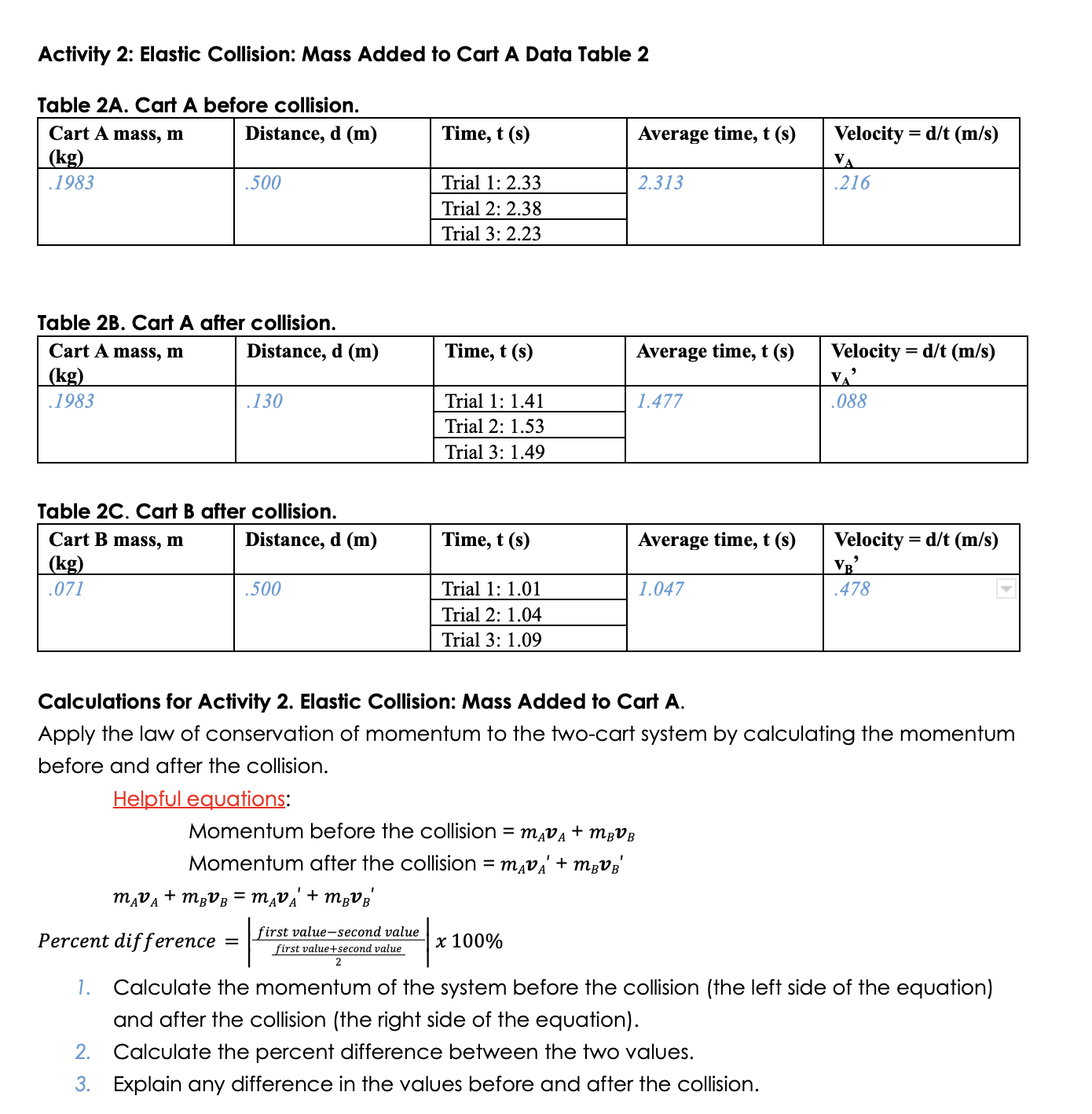 Solved Activity 2: Elastic Collision: Mass Added to Cart A | Chegg.com
