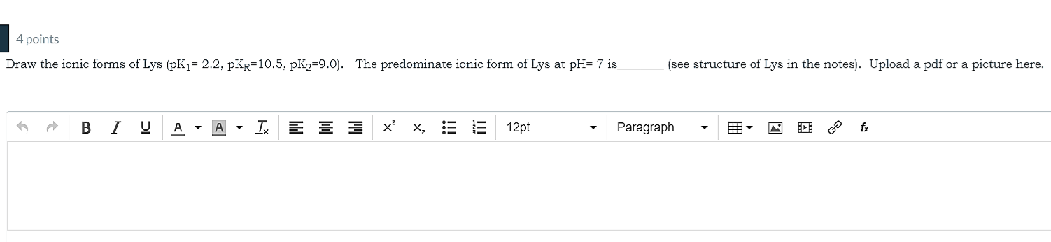 Solved 4 points Draw the ionic forms of Lys (pK1= 2.2, | Chegg.com