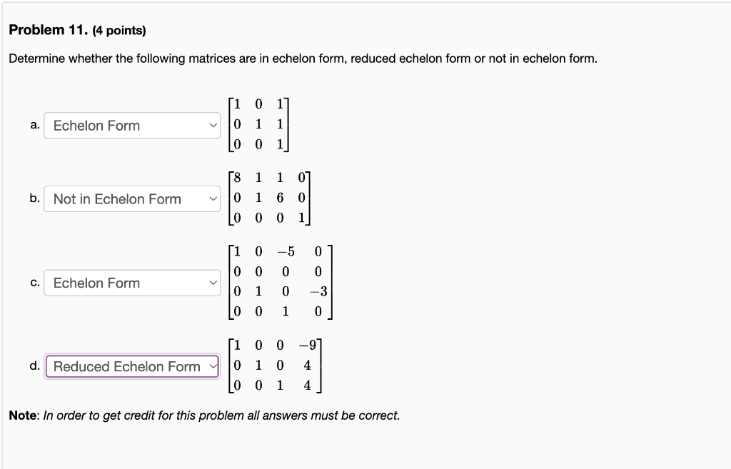Solved Determine whether the following matrices are in | Chegg.com