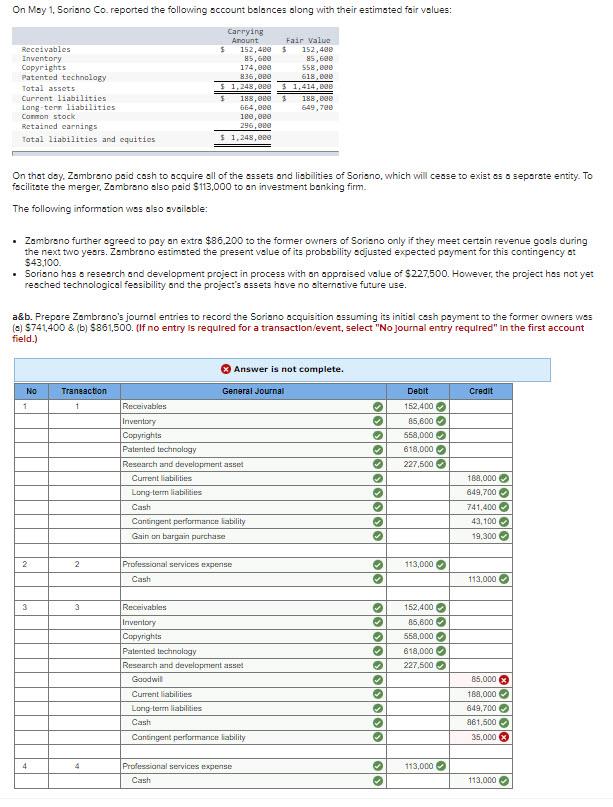Solved On that doy, Zombrano poid cosh to ocquire all of the | Chegg.com