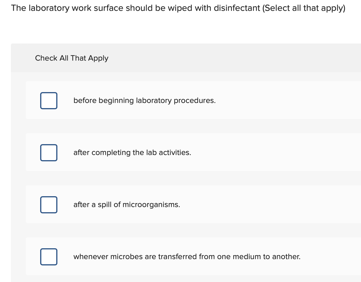 Solved The laboratory work surface should be wiped with | Chegg.com