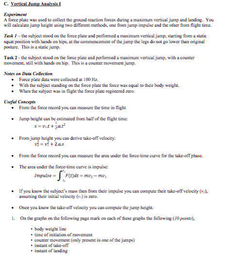 C. Vertical Jump Analysis I Experiment A force plate | Chegg.com