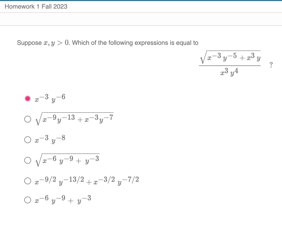 Solved Suppose x,y>0. Which of the following expressions is | Chegg.com