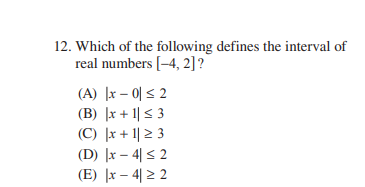 Solved 12. Which of the following defines the interval of | Chegg.com