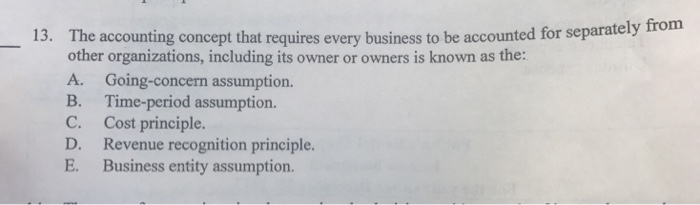 Solved The accounting concept that requires every business | Chegg.com
