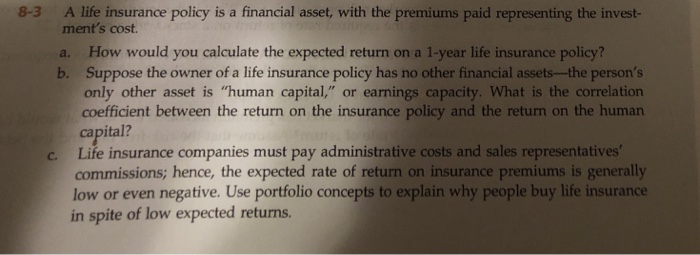 Solved A life insurance policy is a financial asset, with | Chegg.com