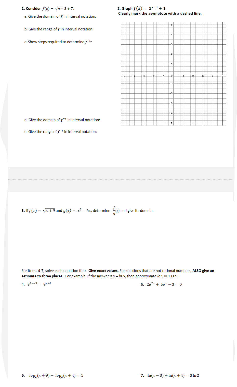 Solved 1. Consider f(x)=x−3+7. 2. Graph f(x)=2x−3+1 a. Give | Chegg.com ...