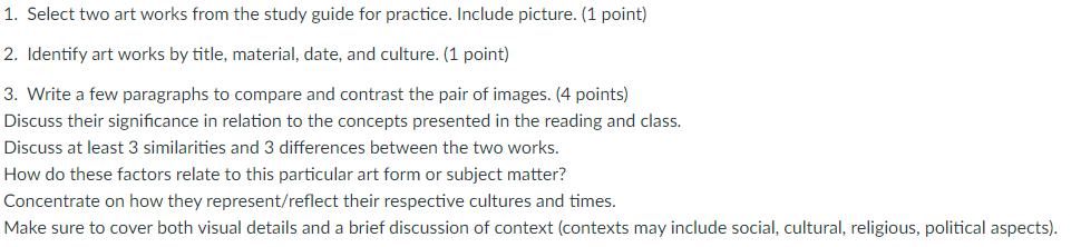 1. Select two art works from the study guide for | Chegg.com