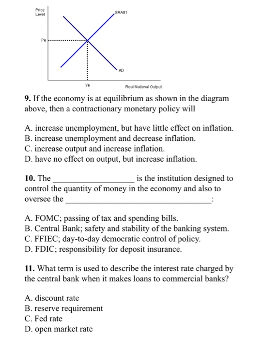 Solved Price Level SRAS Pe AD Ye Real National Output 9. If | Chegg.com