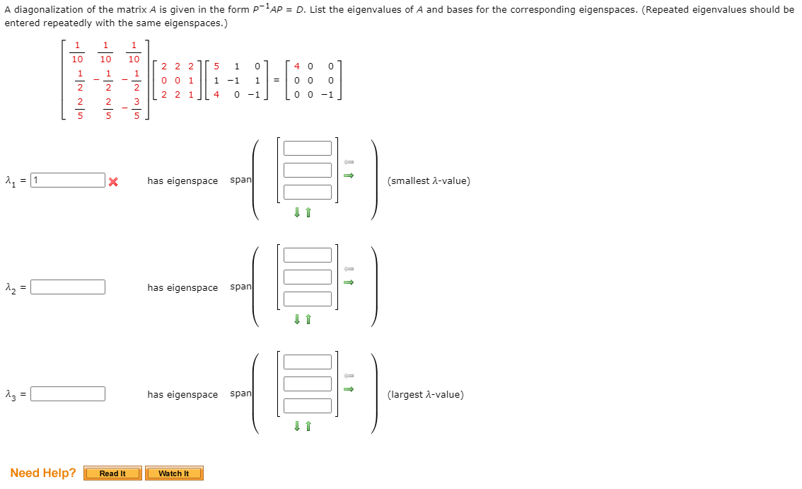 Solved A diagonalization of the matrix A is given in the | Chegg.com