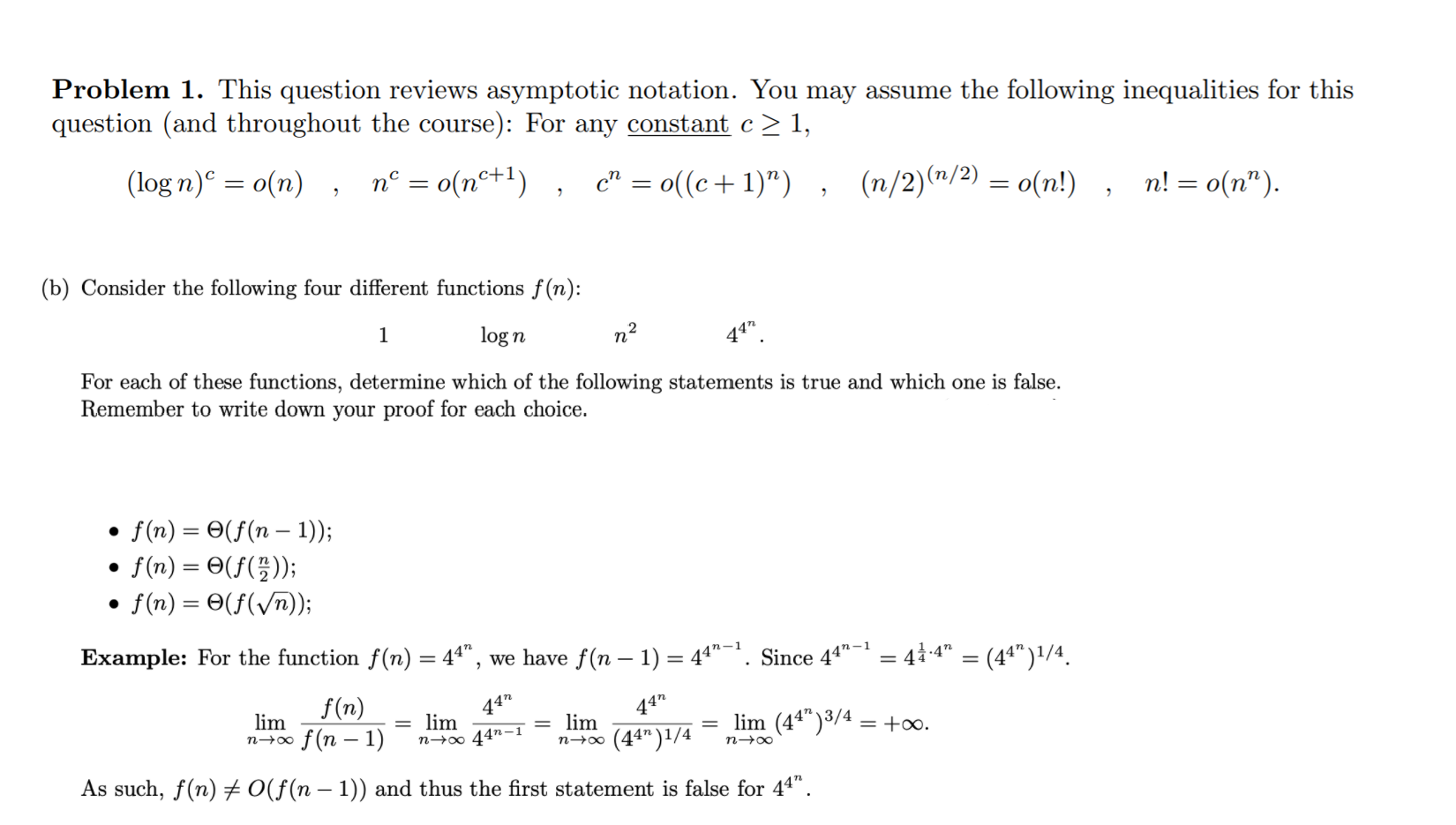Solved Problem 1. This question reviews asymptotic notation. | Chegg.com