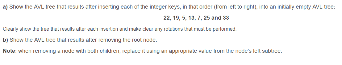 Solved a) Show the AVL tree that results after inserting | Chegg.com