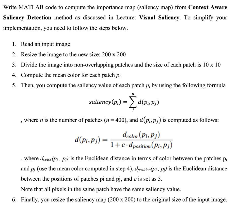 Write MATLAB code to compute the importance map | Chegg.com