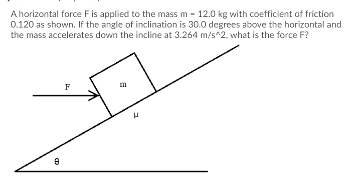 Solved A horizontal force F is applied to the mass m = 12.0 | Chegg.com