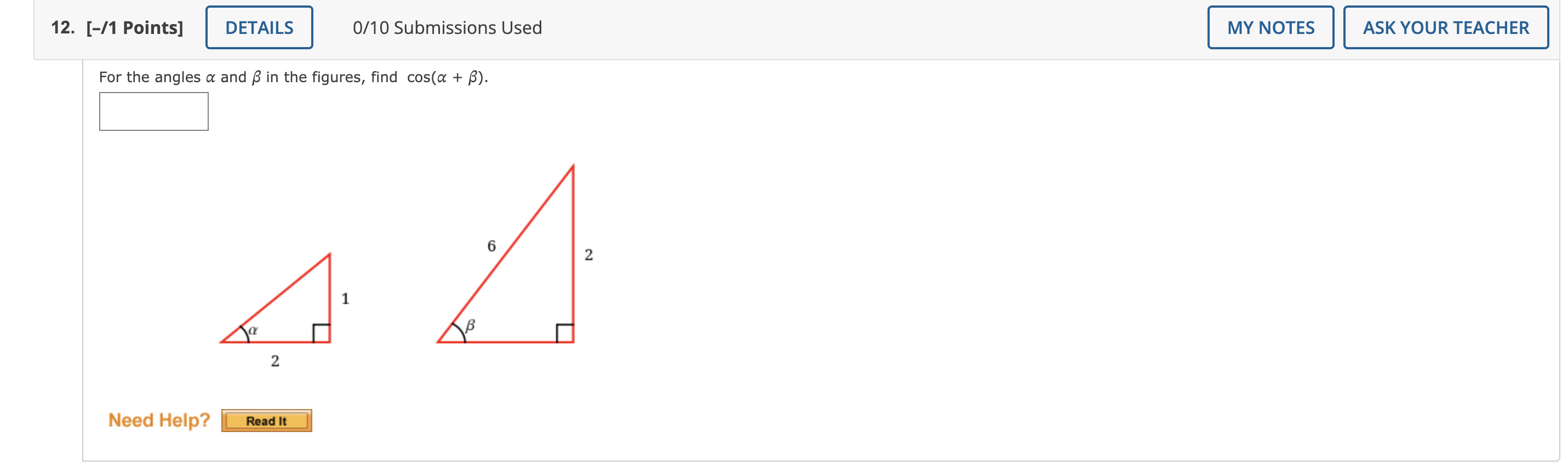 Solved For the angles α and β in the figures, find cos(α+β). | Chegg.com