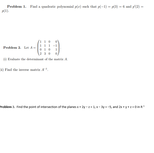 Solved = Problem 1. Find a quadratic polynomial p(x) such | Chegg.com