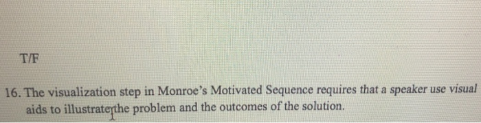 Solved T/F 16. The visualization step in Monroe's Motivated | Chegg.com