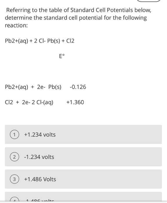Solved Referring to the table of Standard Cell Potentials | Chegg.com