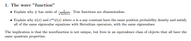 Solved The Wave Functionexplain Why ψ ﻿has Units Of