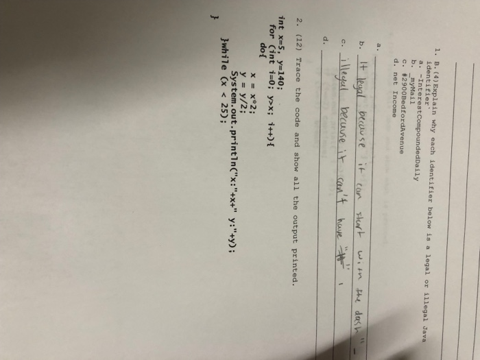 Solved 1. B. (4) Explain why each identifier below is a | Chegg.com