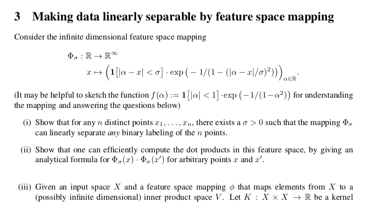 3 Making data linearly separable by feature space | Chegg.com