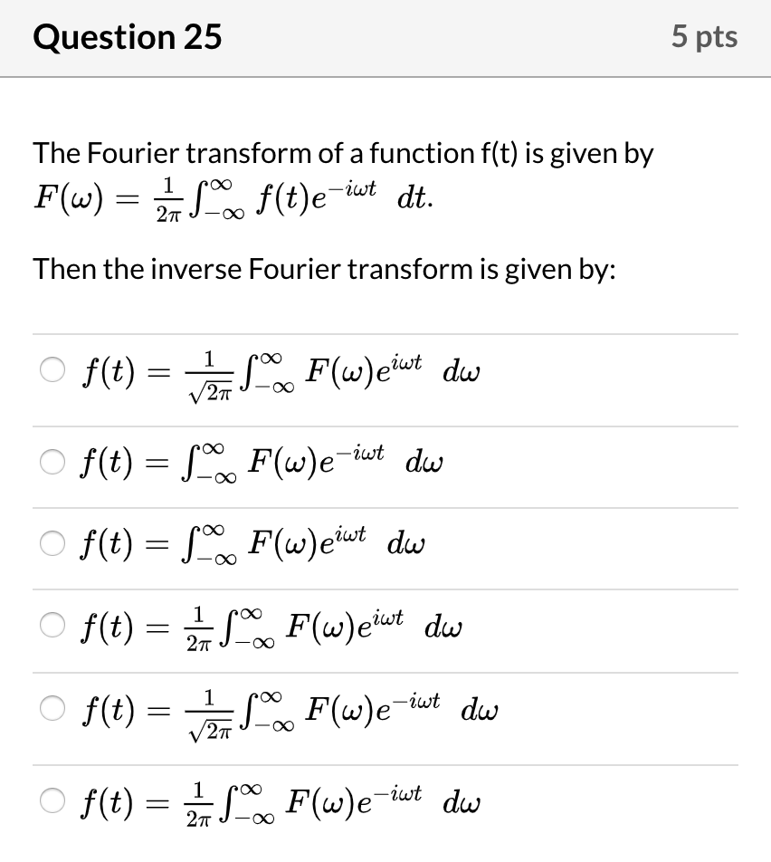 Solved Question 25 5 pts The Fourier transform of a function | Chegg.com
