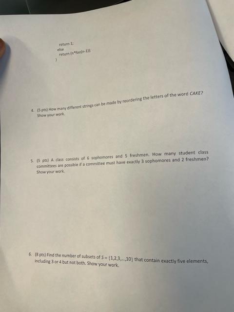 Solved return else return (1) 4 pts) How many different | Chegg.com