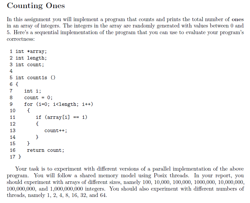 Solved Counting Ones In this assignment you will implement a | Chegg.com