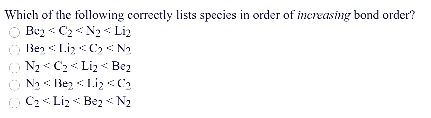 Solved Which Of The Following Correctly Lists Species In