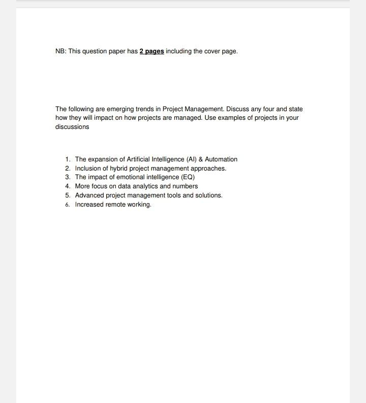 Solved NB: This question paper has 2 pages including the | Chegg.com
