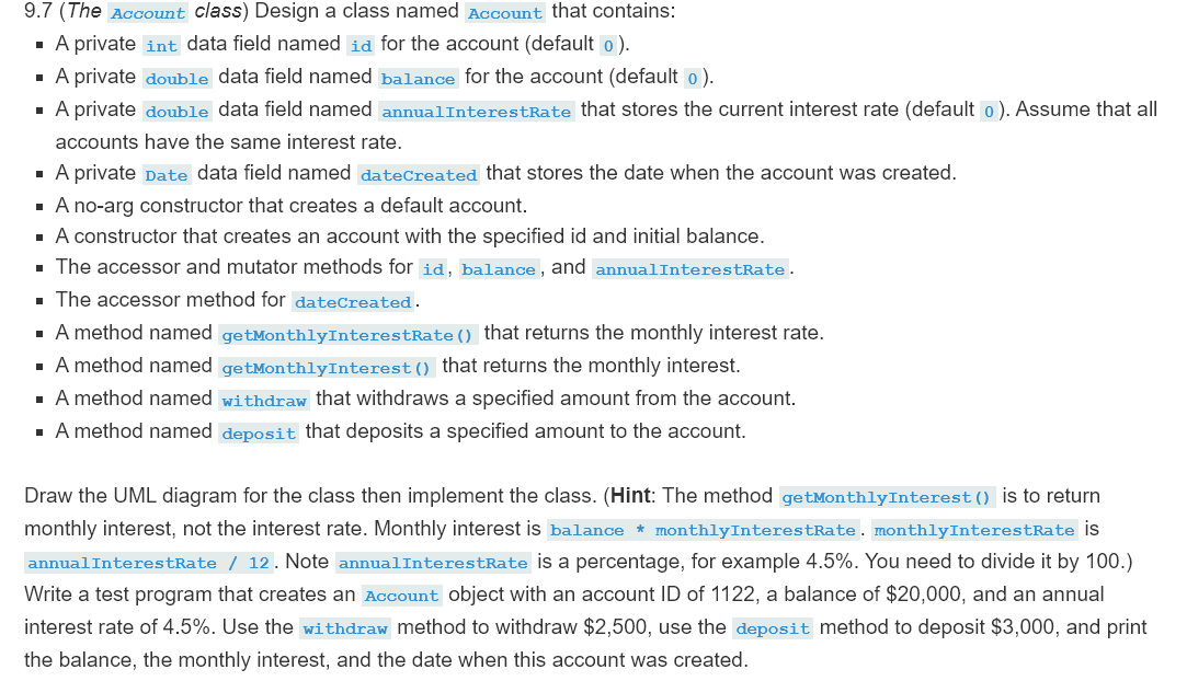 Solved 97 The Account Class Design A Class Named Account
