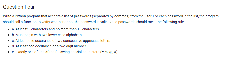 Solved Question Four Write a Python program that accepts a | Chegg.com