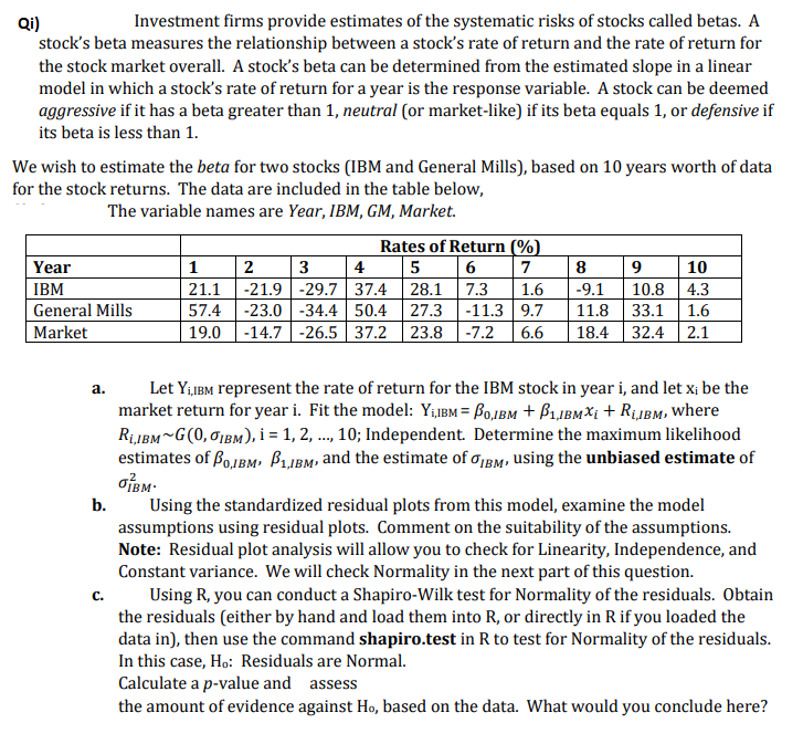 Year IBM GM Market 1 21.1 57.4 19.0 2 -21.9 -23.0 | Chegg.com