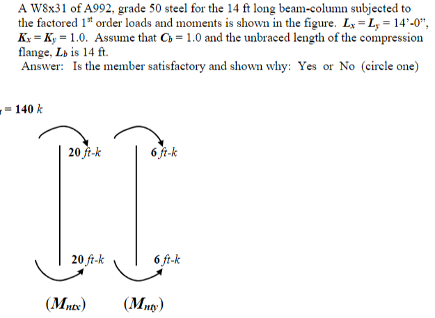 A W8x31 of A992, grade 50 steel for the 14ft long | Chegg.com