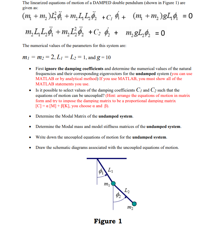 Solved The linearized equations of motion of a DAMPED double | Chegg.com