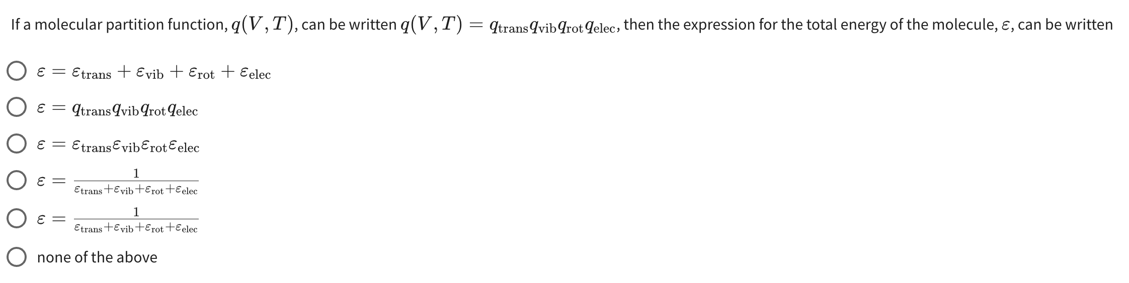 Solved If a molecular partition function, \\( q(V, T) \\), | Chegg.com