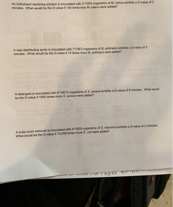 Solved Decimal Reduction Time Values D Values Solve The