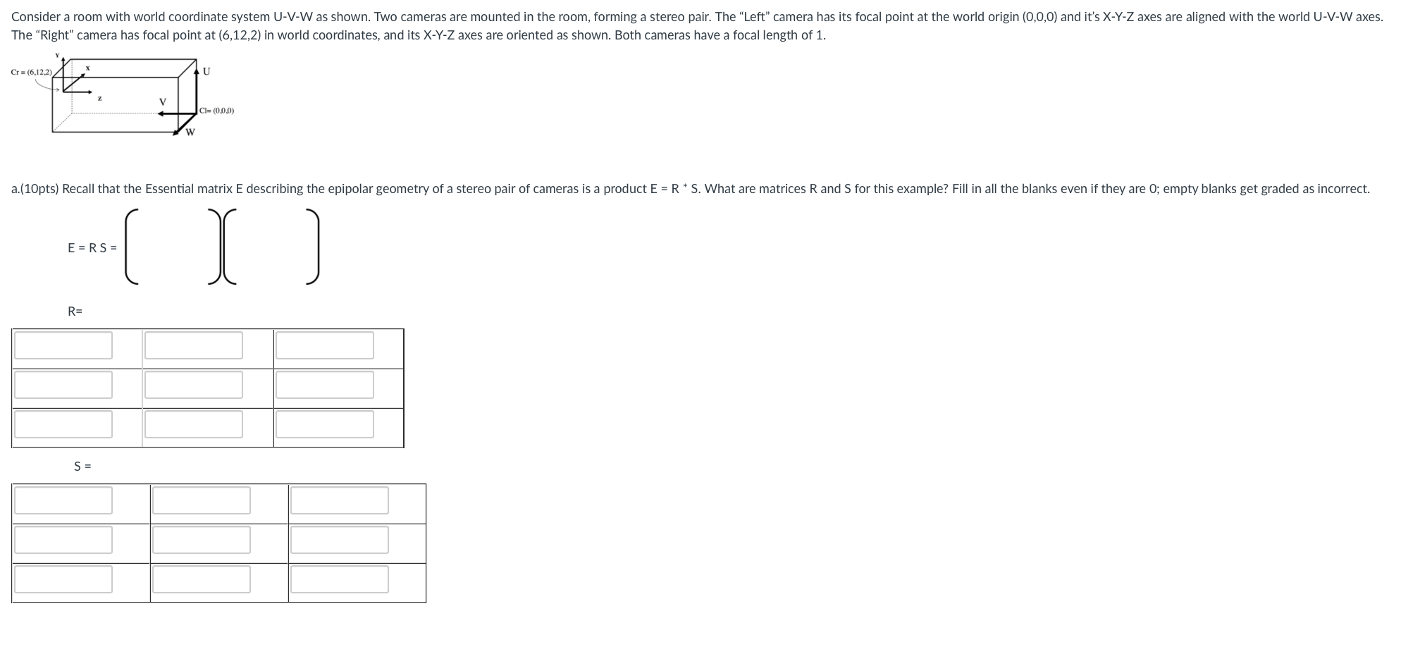 Solved Consider a room with world coordinate system U-V-W as | Chegg.com
