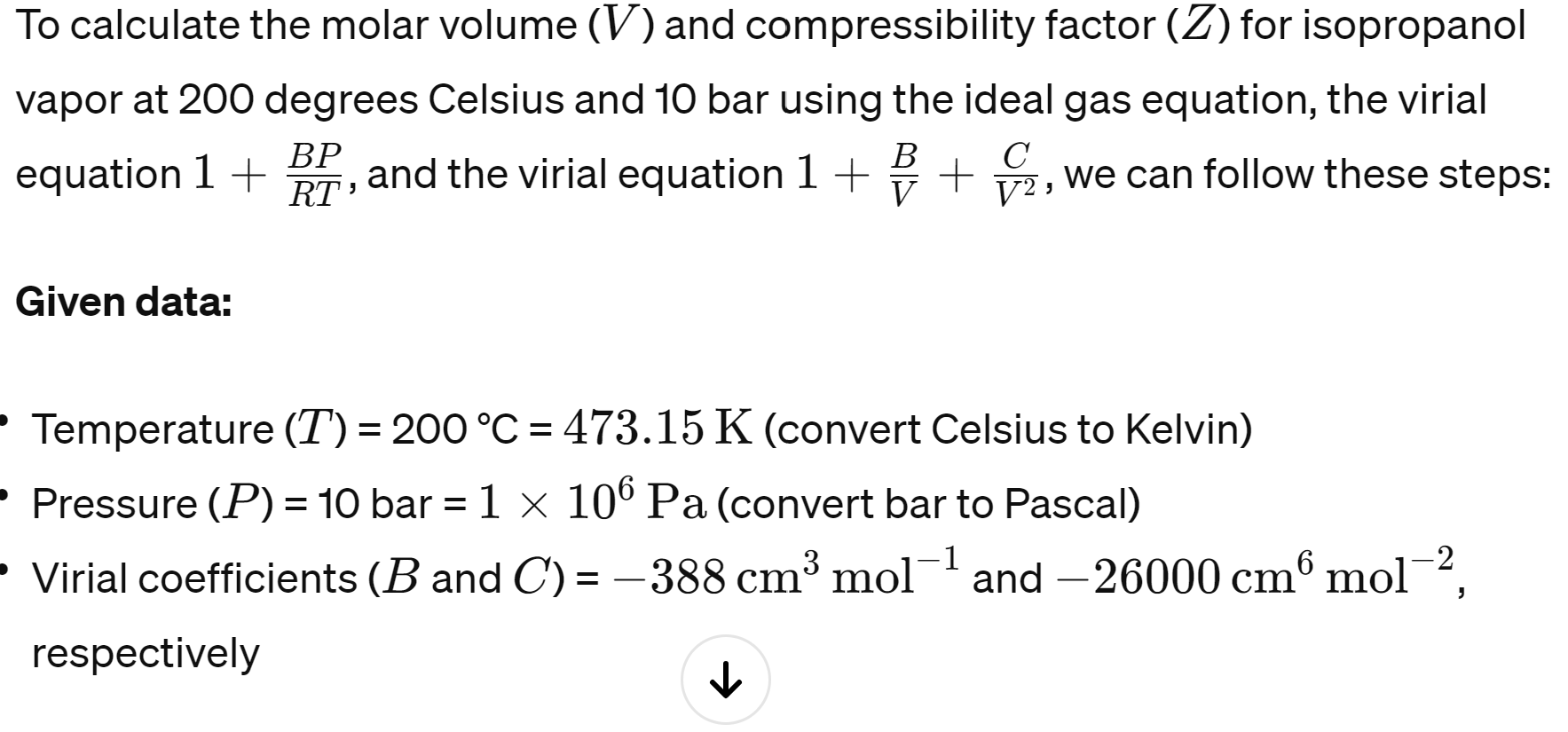 Solved To calculate the molar volume (V) and compressibility | Chegg.com
