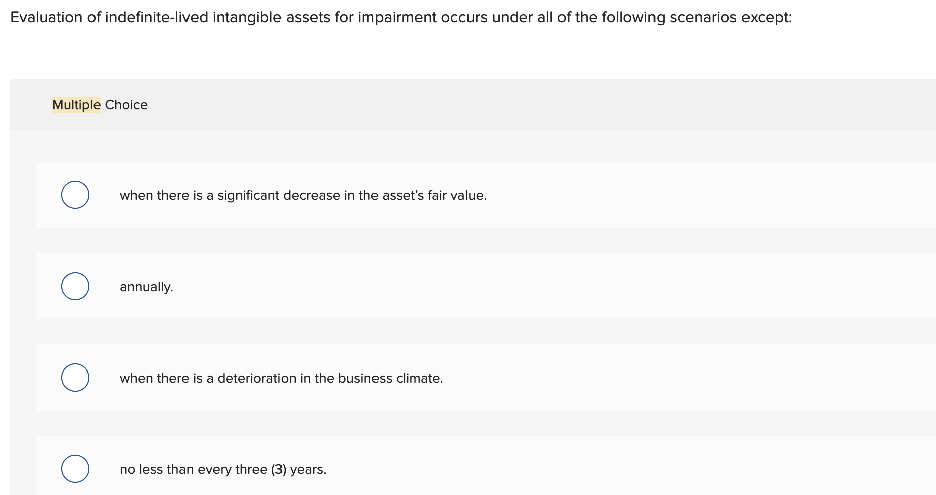 Solved Evaluation of indefinite-lived intangible assets for | Chegg.com