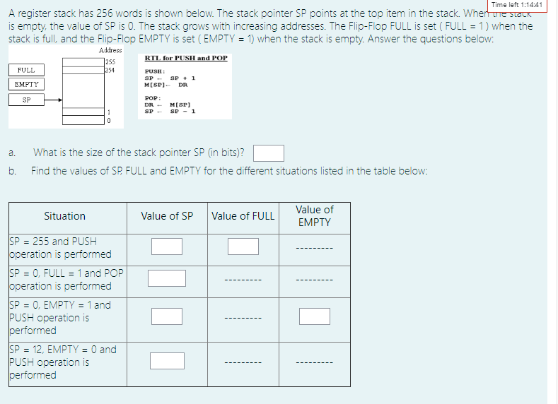 Solved Time left 1:14:41 A register stack has 256 words is | Chegg.com