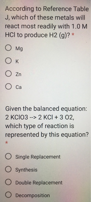Solved According to Reference Table J, which of these metals | Chegg.com