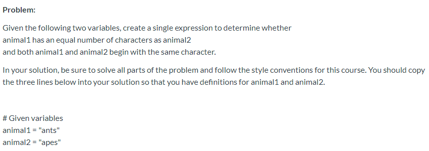 Solved Problem: Given the following two variables, create a | Chegg.com