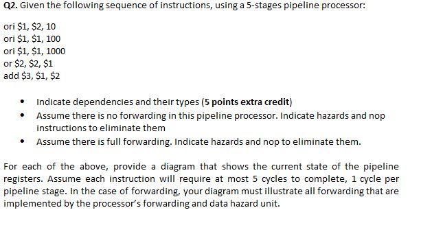 Solved Q2. Given the following sequence of instructions, | Chegg.com